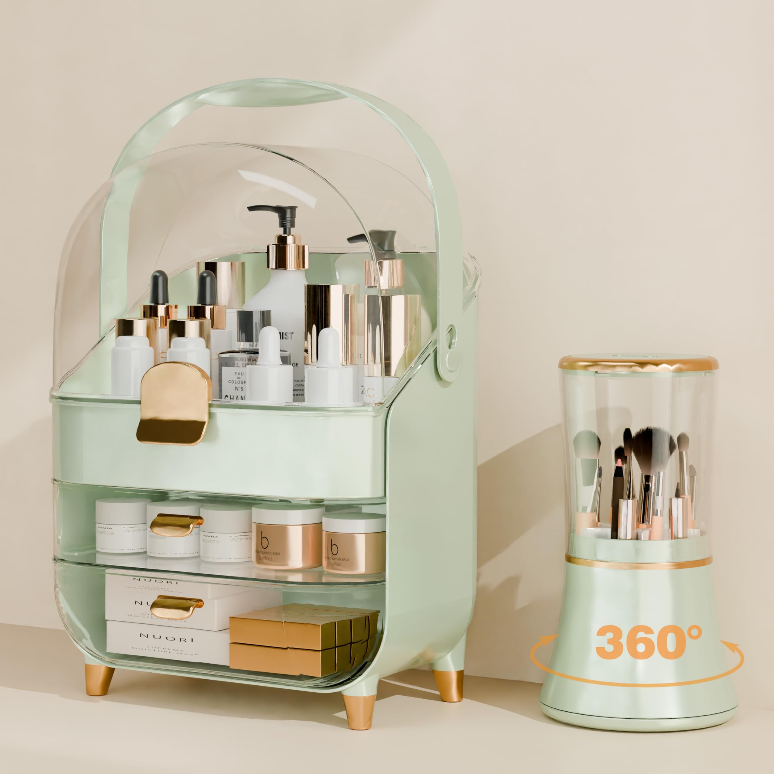 Makeup Organizer Countertop With Lid And Drawers Large Skin Care ...