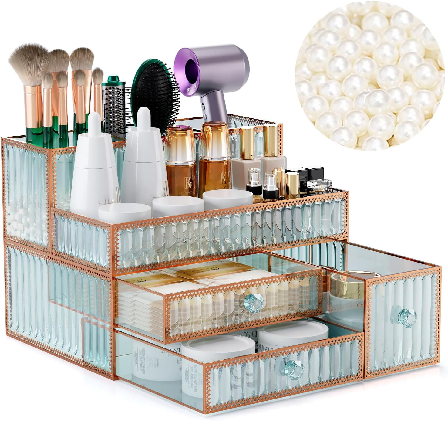 Makeup Organizer Countertop Tempered Glass Vanity Organizer for ...