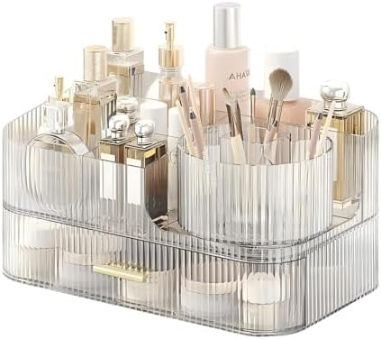 Makeup Organizer with Drawers and Rotating Makeup Brush Holder,Large ...