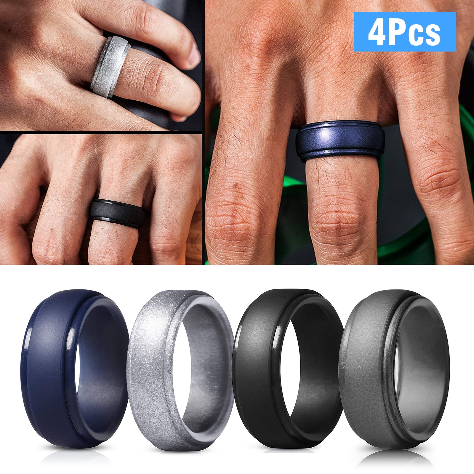 Silicone Rings, Silicone Wedding Ring for Men 4pcs Rings, Waterproof ...