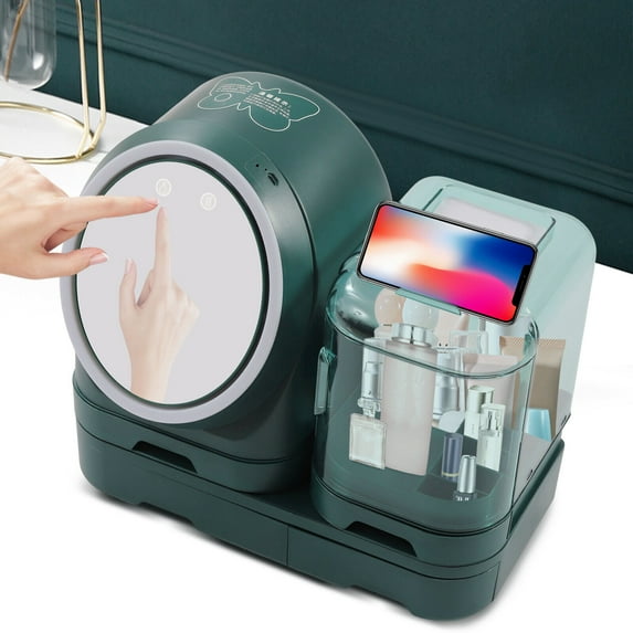 Makeup Organizer LED Light Mirror Makeup Storage Box Tabletop Cosmetic ...