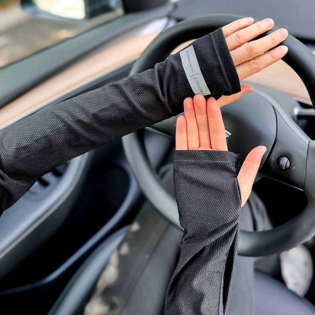 Summer driving outdoor sunscreen UV thin ice silk loose large sleeves arm protection gloves ...