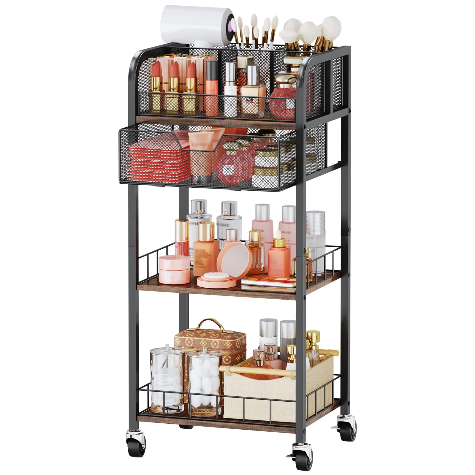Makeup Organizer Storage Cart - 4 Tier Skincare Make Up Storage with ...