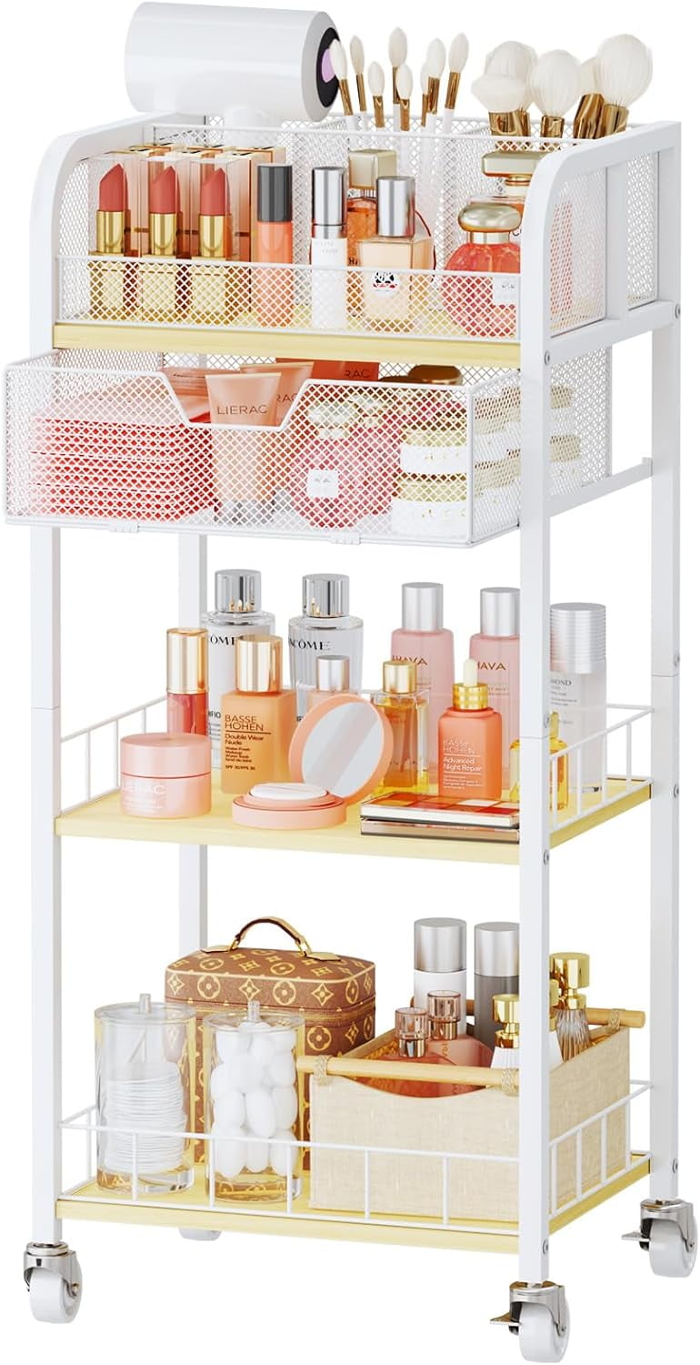 Makeup Organizer Storage Cart - 4 Tier Skincare Make Up Storage with ...