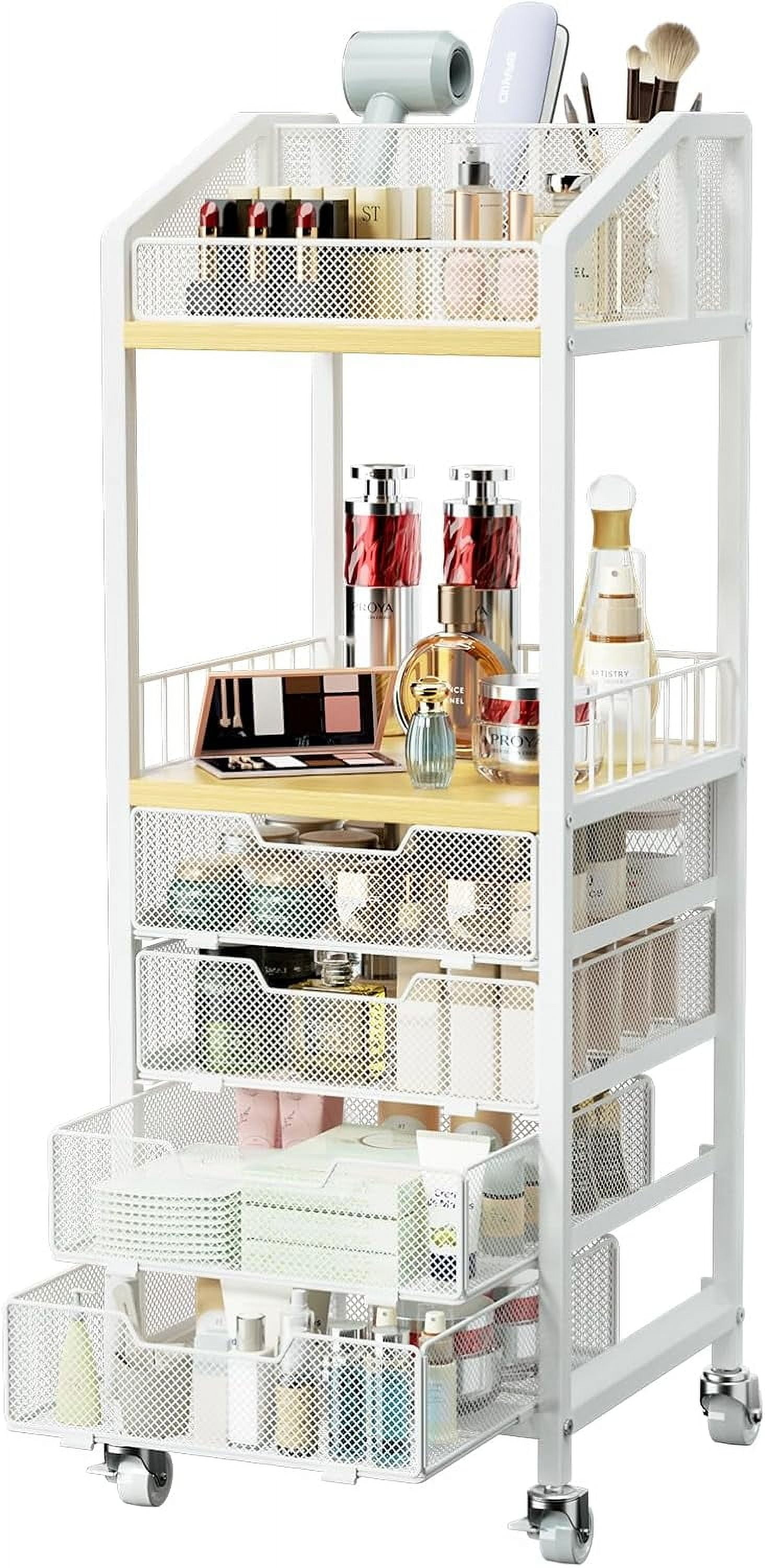 Makeup Organizer Storage Cart - Floor Skincare Make Up Storage with 4 ...