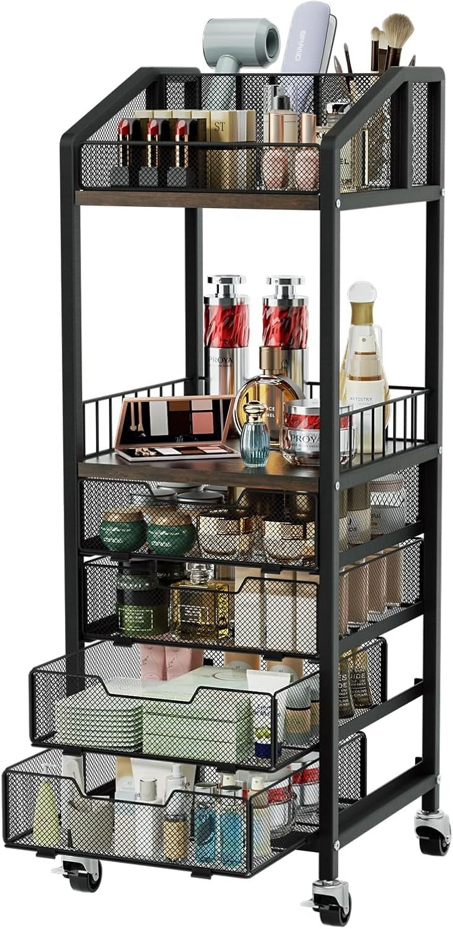 Makeup Organizer Storage Cart - Floor Skincare Make Up Storage with 4 ...
