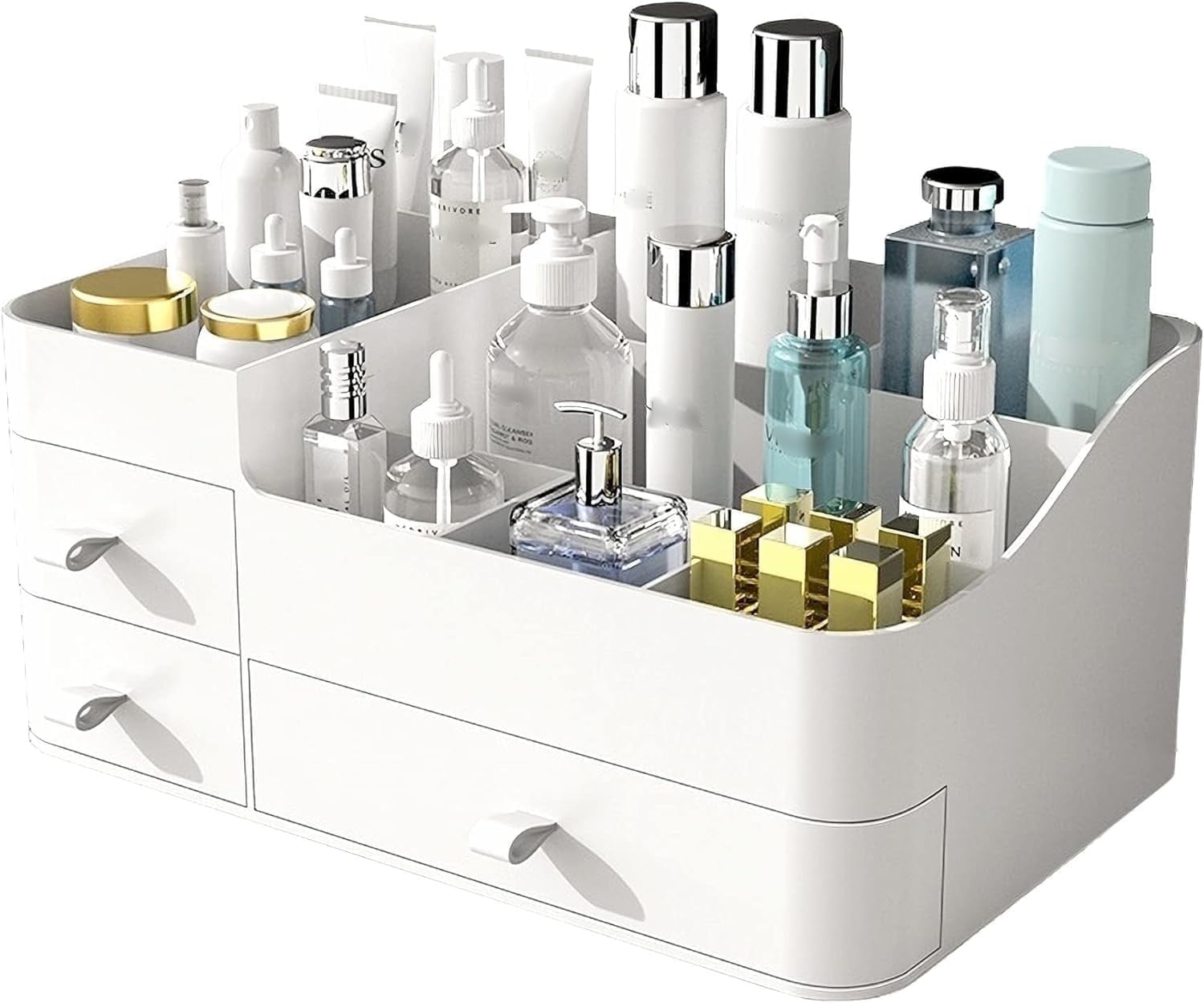 Makeup Organizer, White Cosmetic Storage Box Organizer with Drawers ...