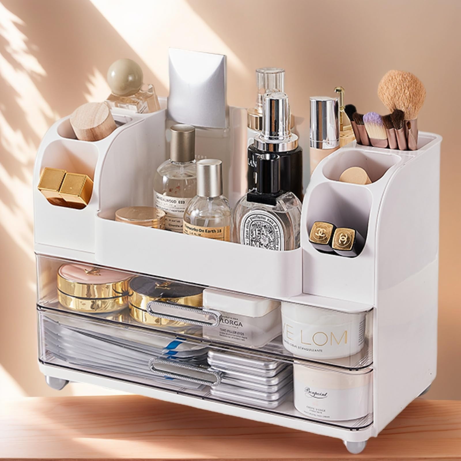 Makeup Organizer with 2 Drawers, Cosmetic Display Case, Storage Holder ...