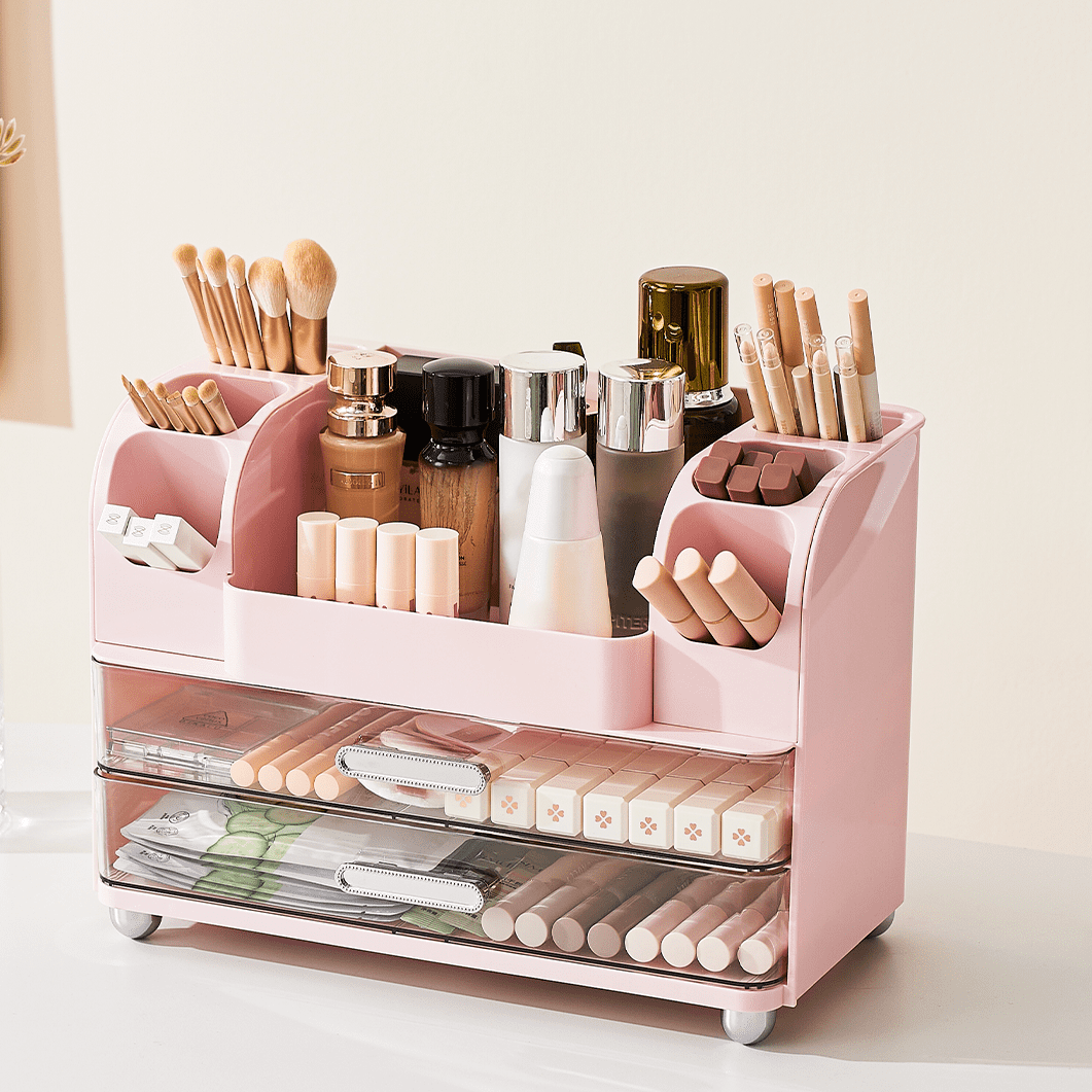Makeup Organizer with Brush Holders & 2 Drawers, Countertop Bathroom ...