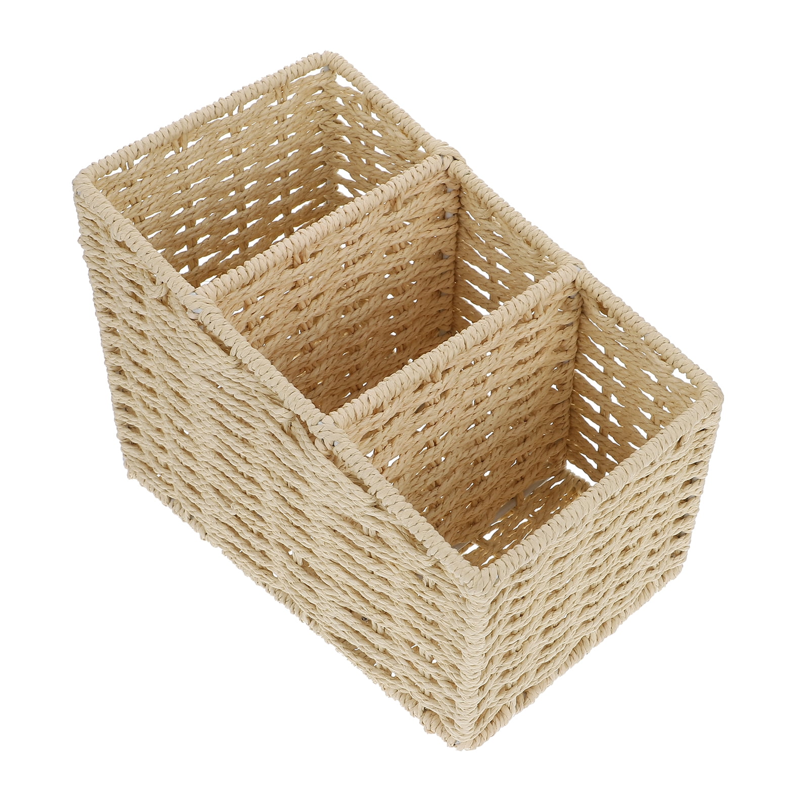 ifundom Beige Paper Rope Storage Box with Dividers Desktop Organizer ...