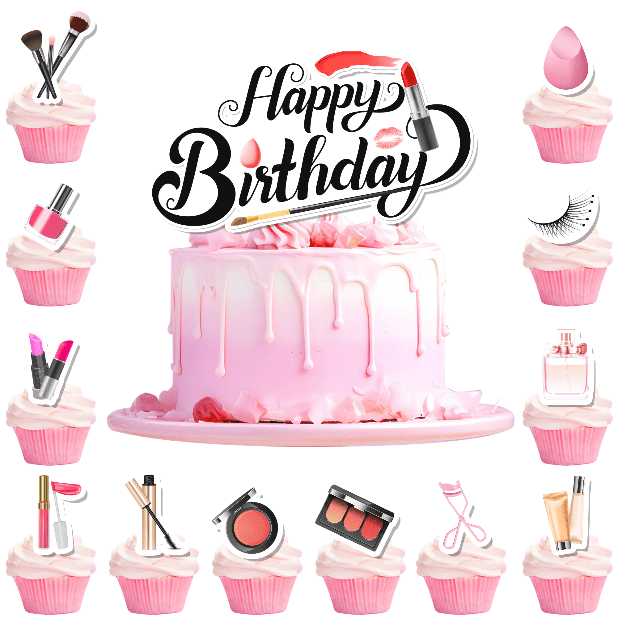 Makeup Cake Decorations, 24 Pcs Makeup Cupcake Toppers/Makeup Party ...