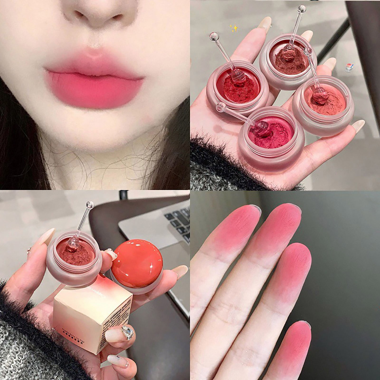 Makeup Pudding Lipstick, Powder Blusher, Multi Purpose Soft Matte Lip ...