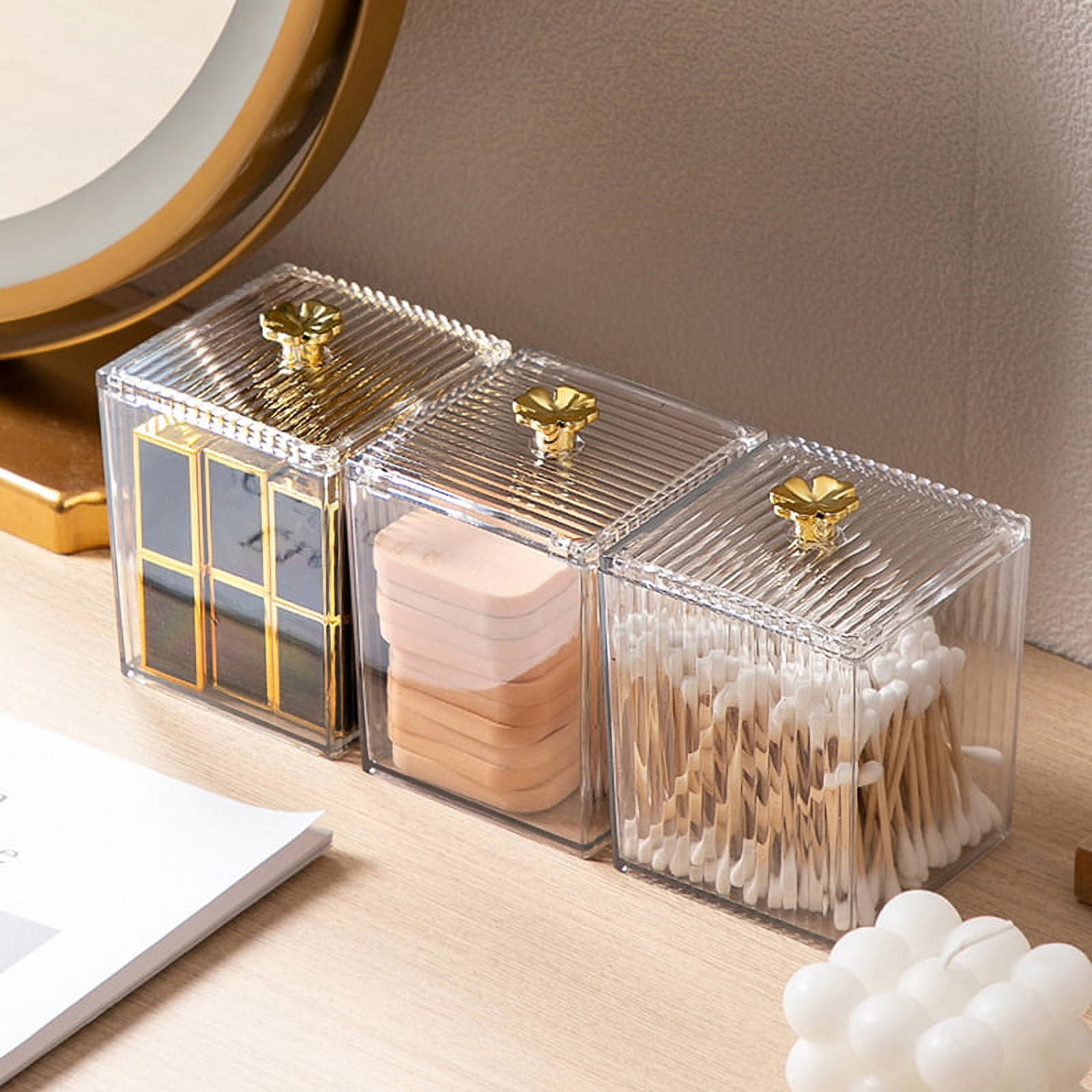 Makeup Storage Organizer Bathroom Jar Cotton Swab Storage Square ...
