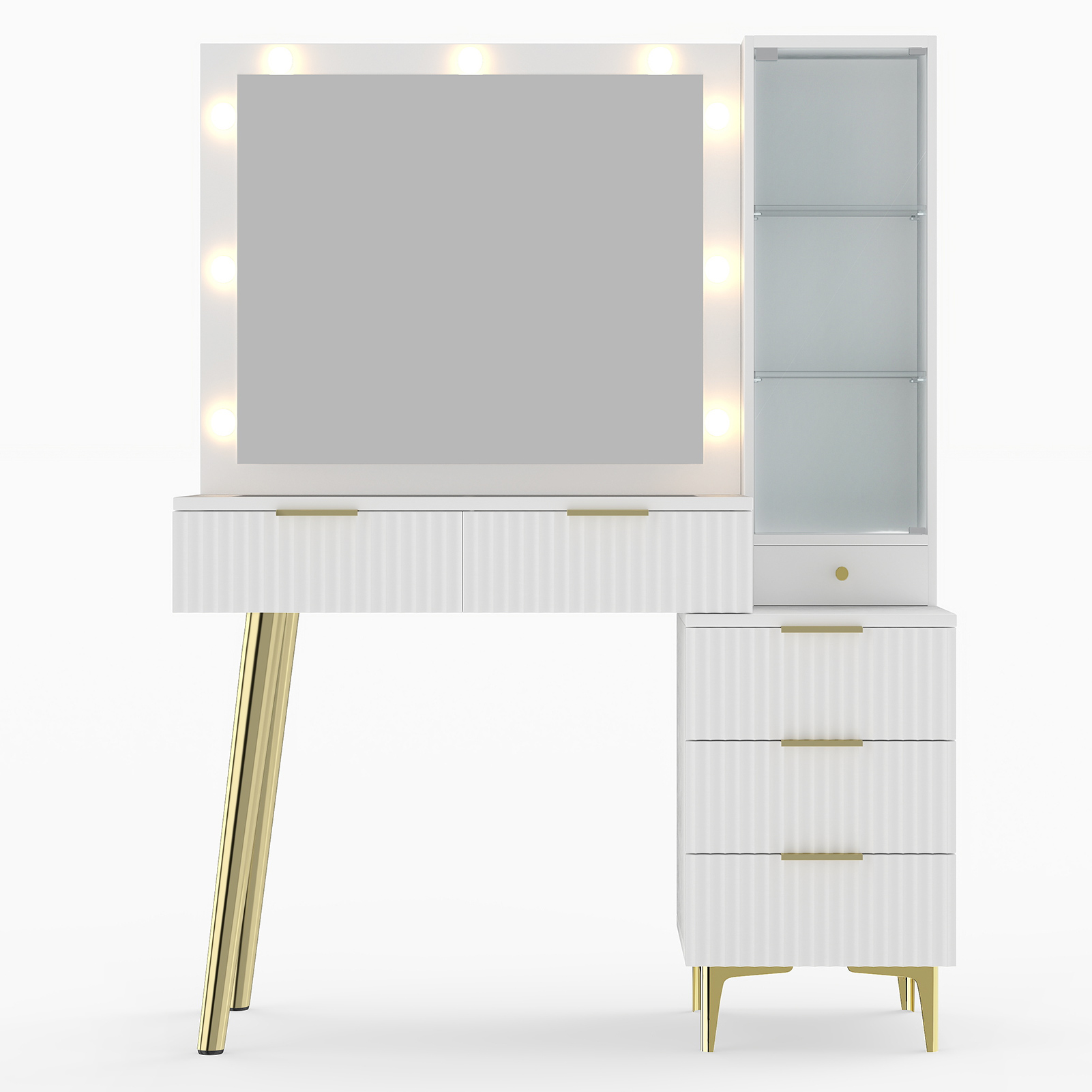 Makeup Table Set Fluted Vanity Desk With Mirror Glass Top Makeup Table ...