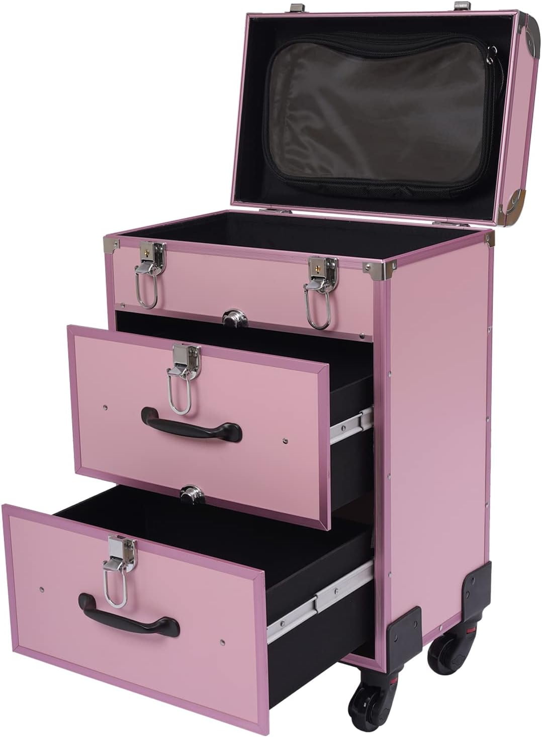 Rolling Makeup Train Case, Professional Makeup Trolley Case, Aluminum ...