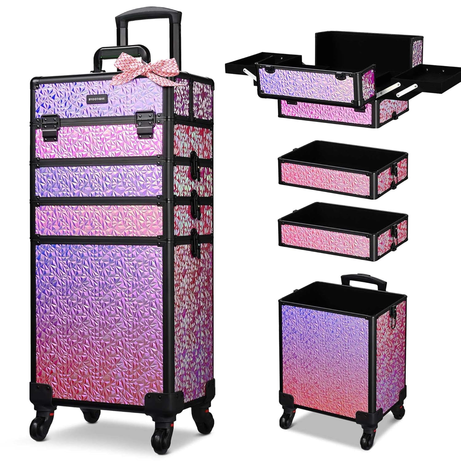 Makeup Train Case 4in1 Cosmetic Trolley Organizer Travel Lockable Salon ...