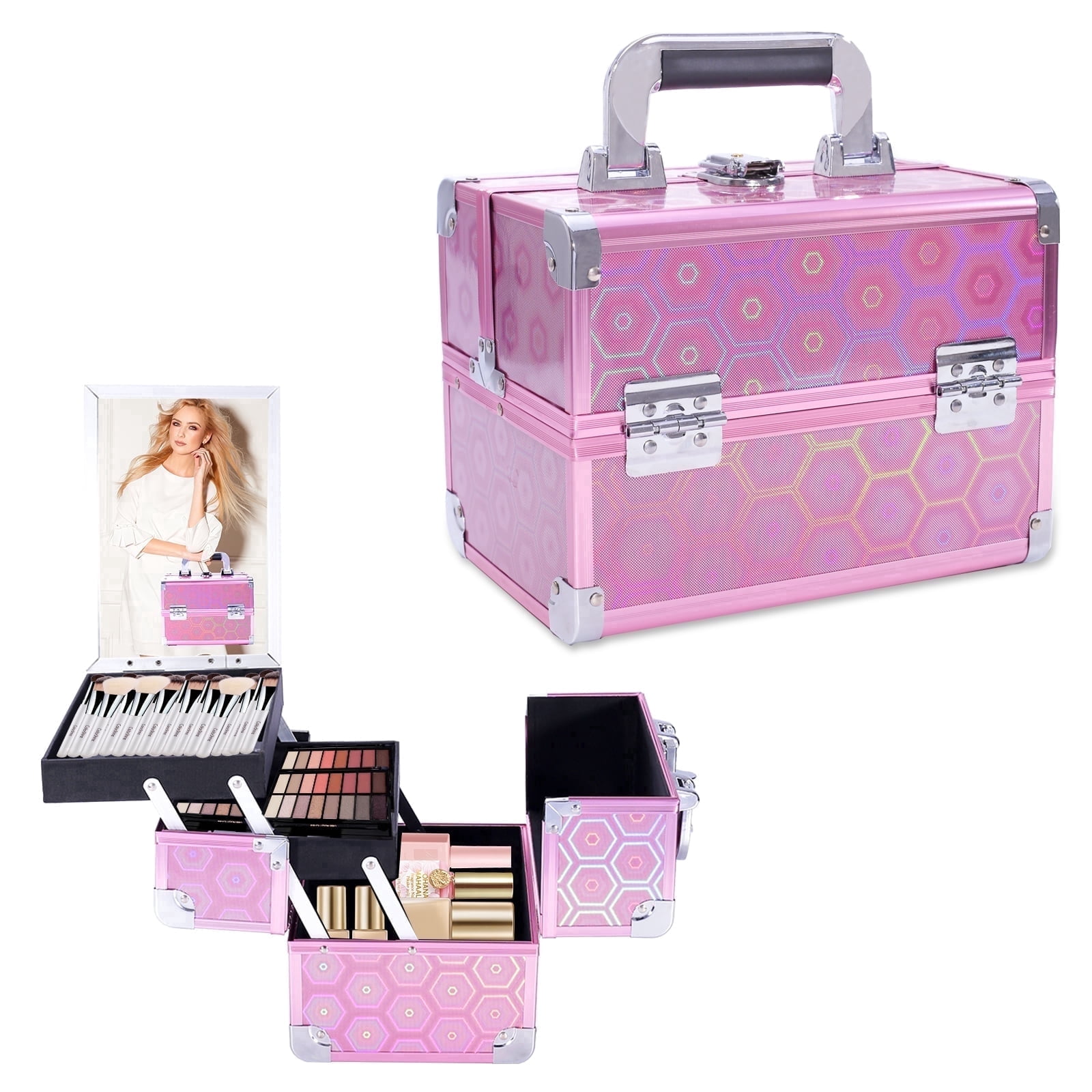 Trotianingyu 2 Trays Makeup Train Case, Lockable Cosmetic Storage ...