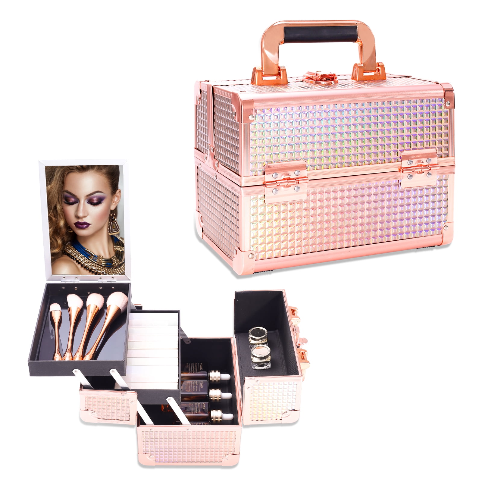 Makeup Train Case Lightweight Cosmetic Box Portable Lockable Makeup ...