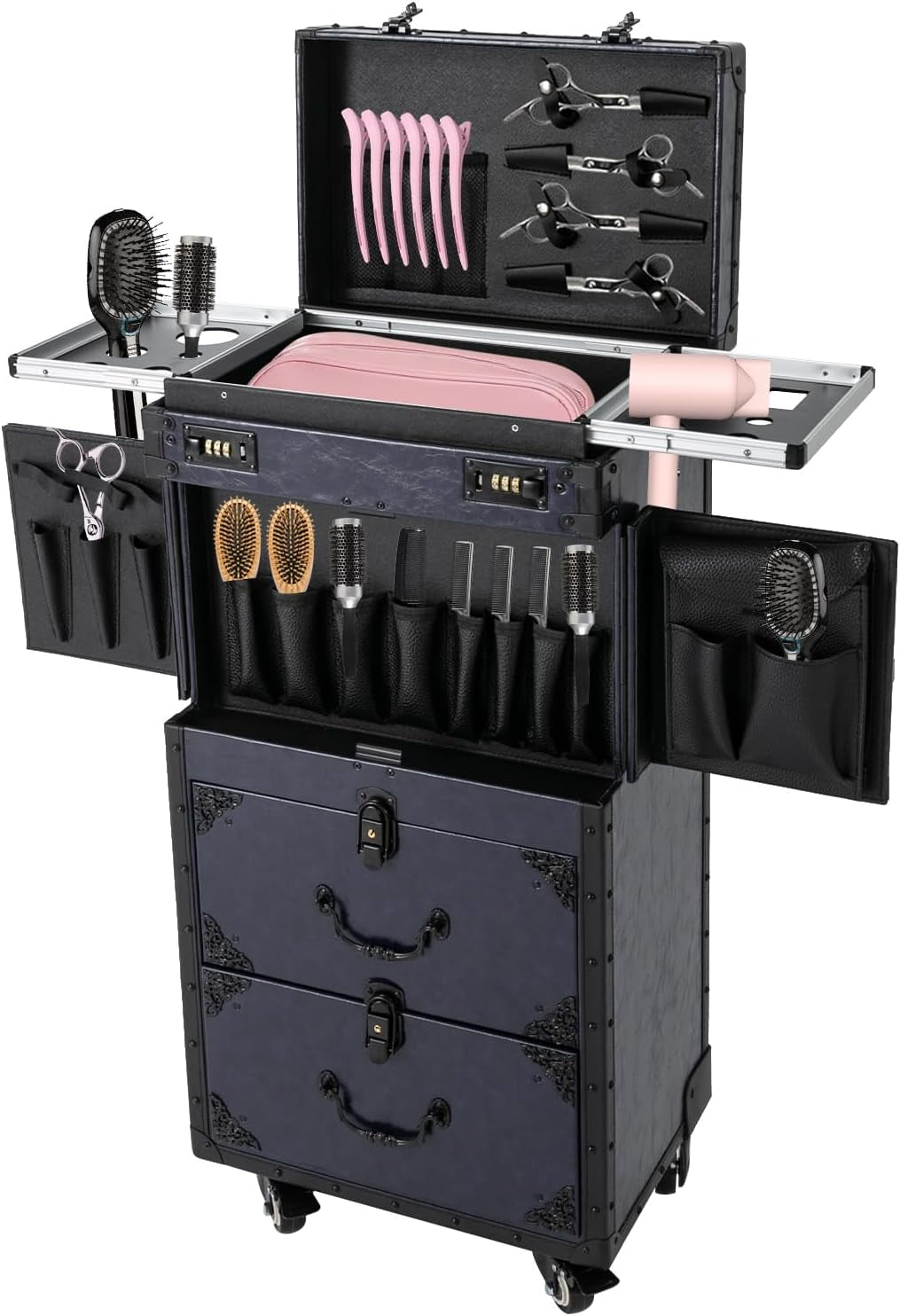 Makeup Train Case, Rolling Lockable Makeup Train Case Hairdressing ...
