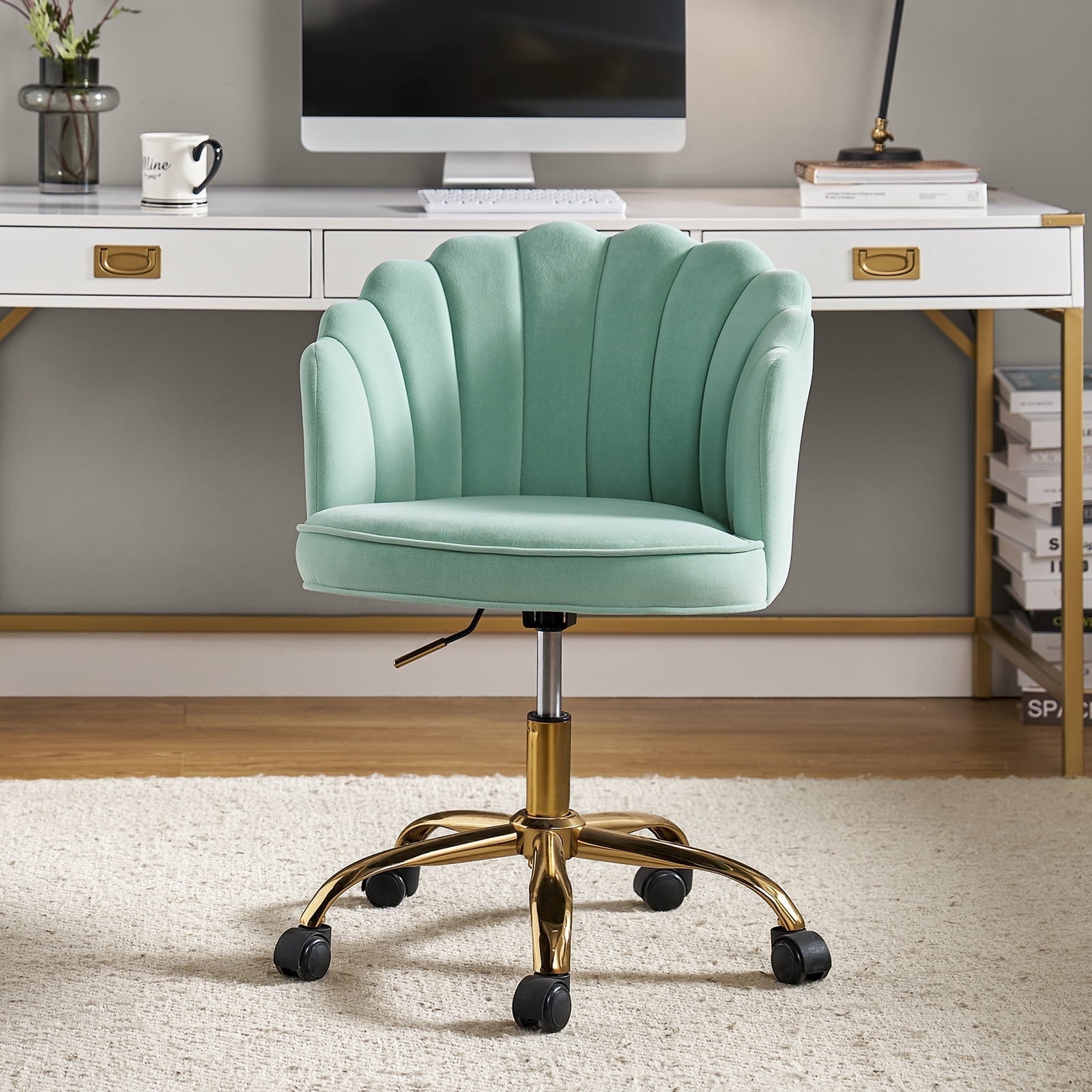 Makeup Vanity Chair Velvet Upholstered Office Task Desk Chairs Swivel Adjustable Sage