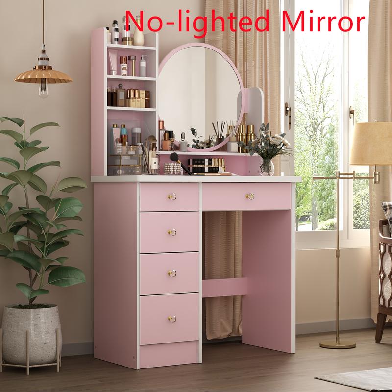 Makeup Vanity Crystal Handle Desk with Mirror, Lights and Drawers for ...