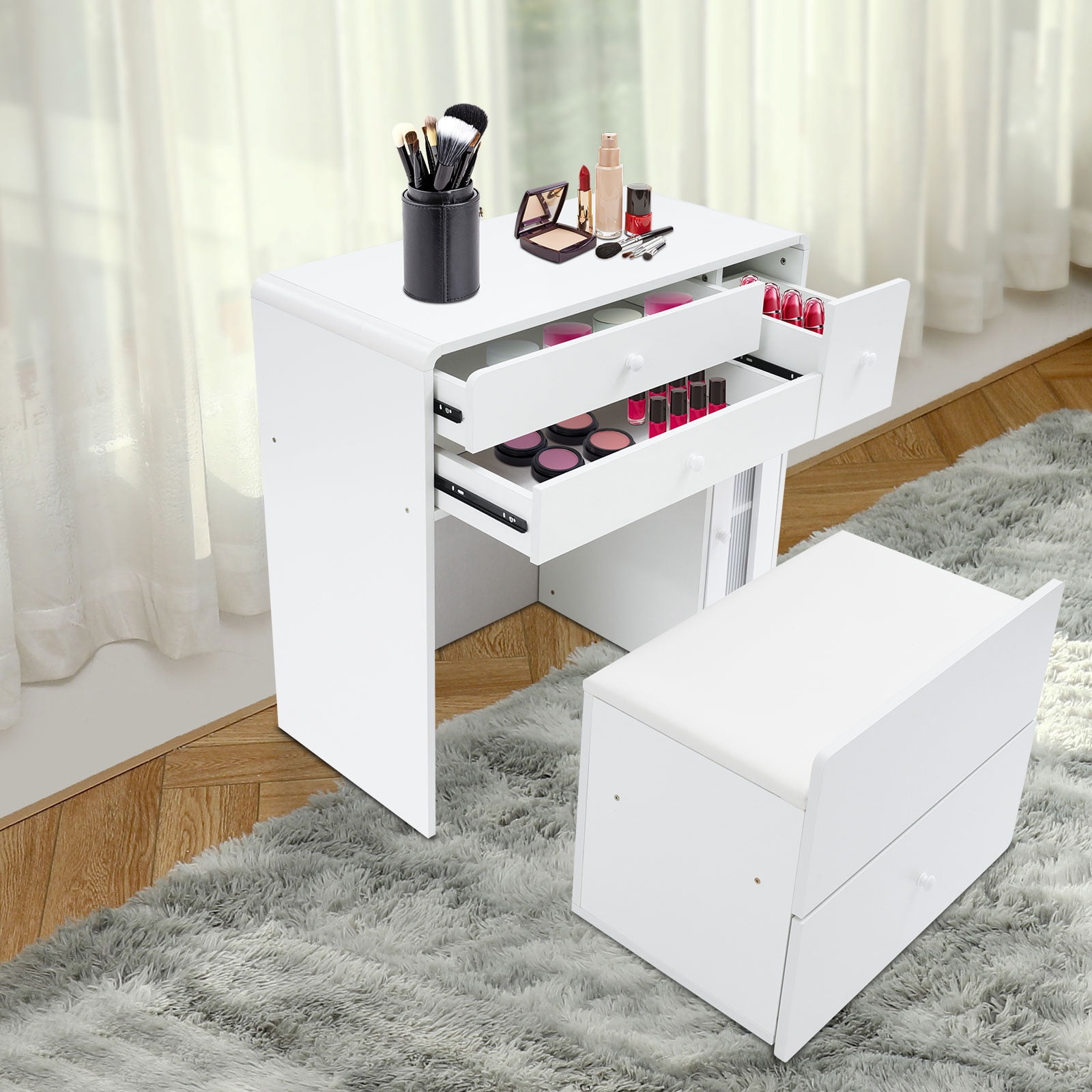 Makeup Vanity Desk, Corner Makeup Table, Makeup Vanity Table for ...