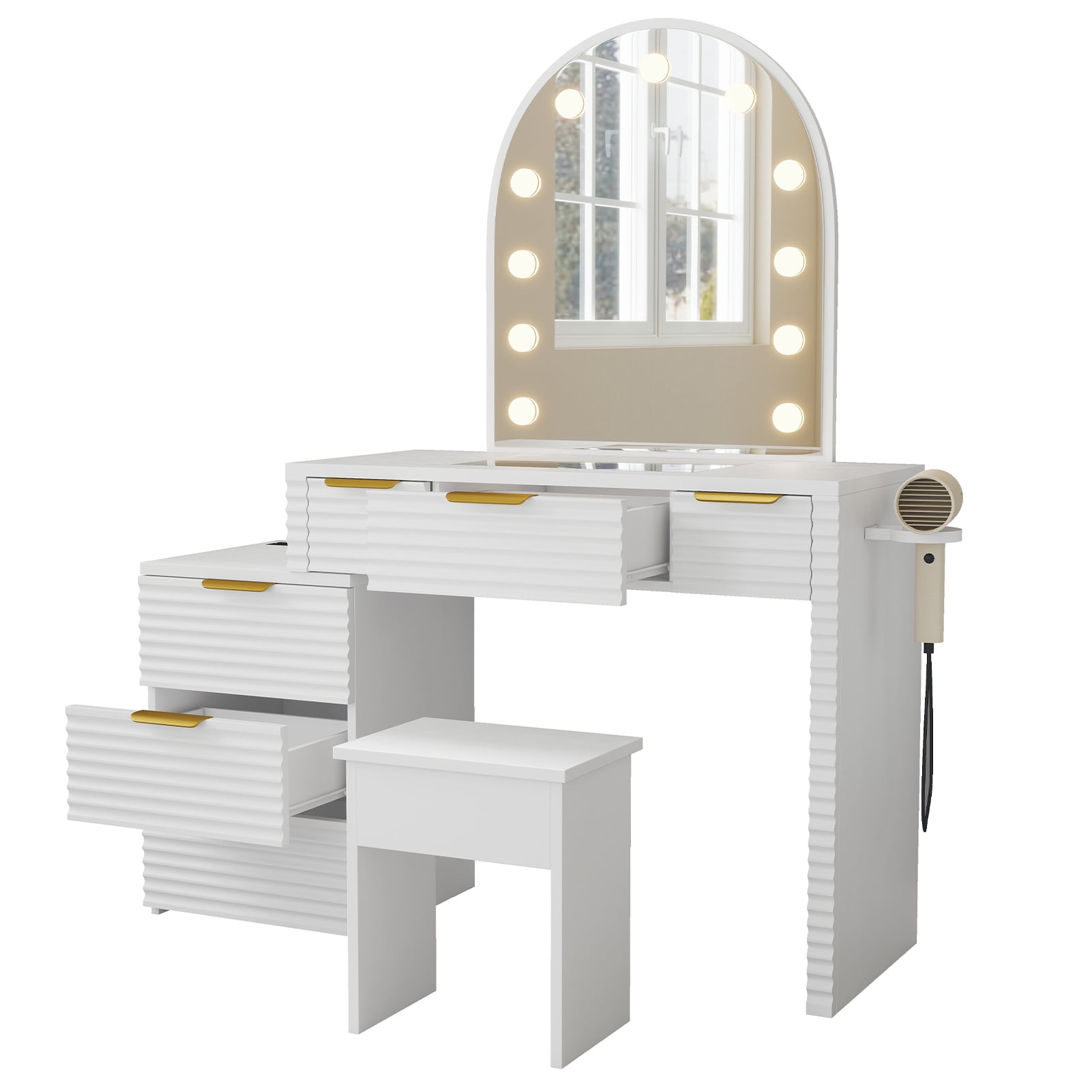 Makeup Vanity Desk, Dressing Table Vanity Table with Large Mirror and ...
