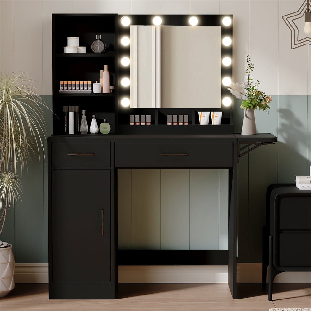 Makeup Vanity Desk with LED Lighted Mirror, Vanity Table with Storage ...