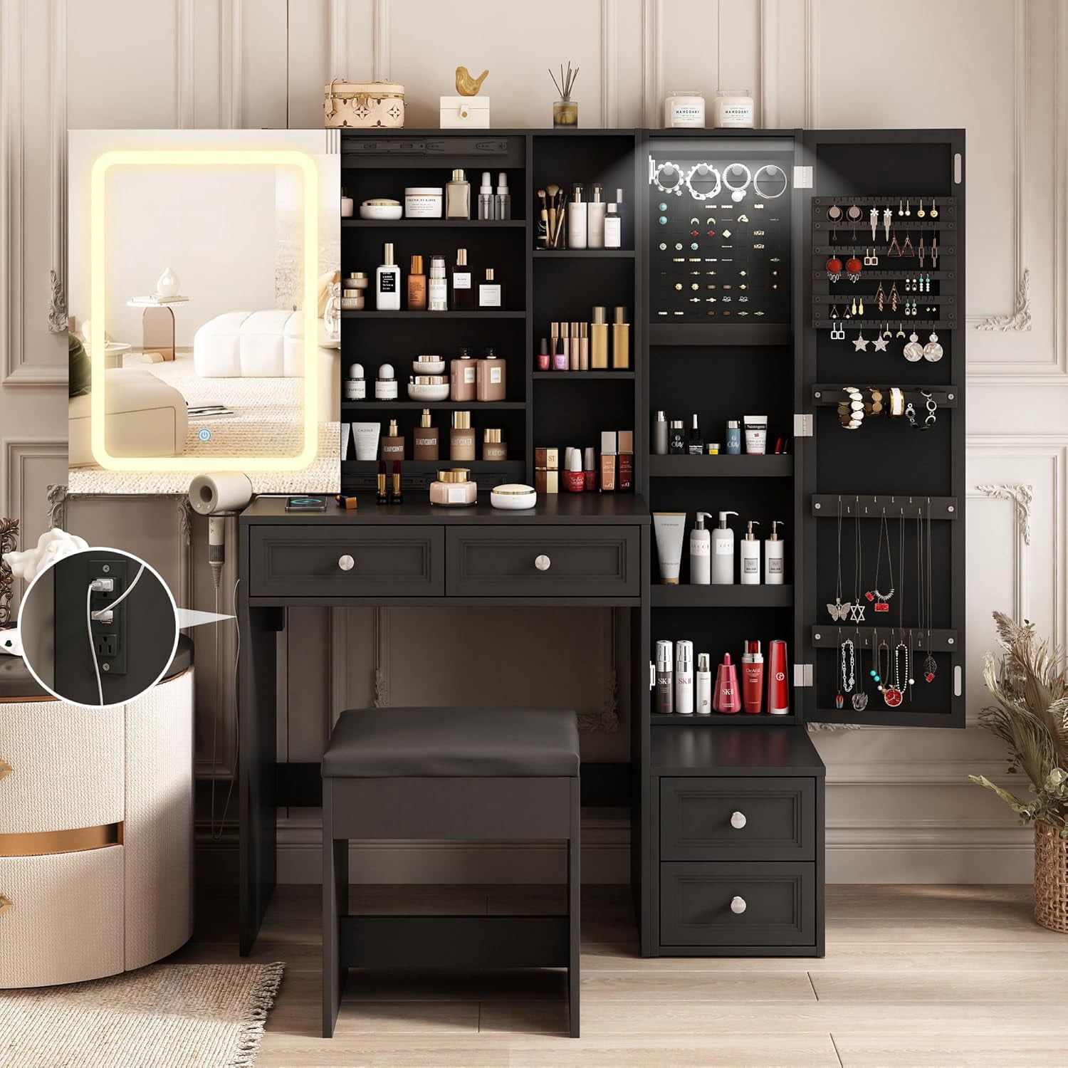 Makeup Vanity Desk with LED Lighted Sliding Mirror, Vanity Table with ...