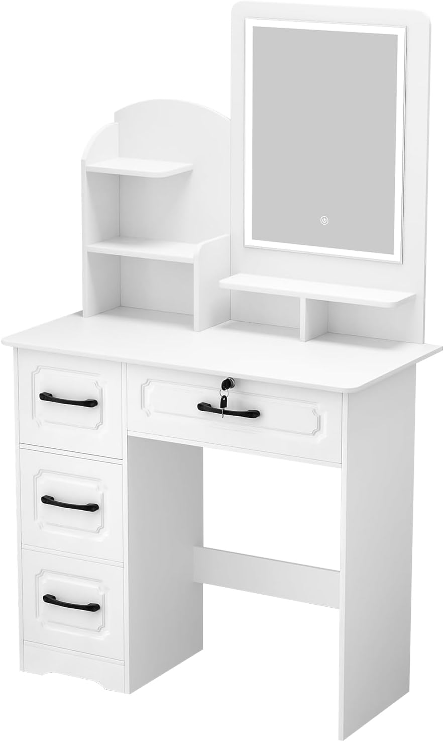 Makeup Vanity Desk with Mirror and Light, White Vanity Desk with 3 LED ...