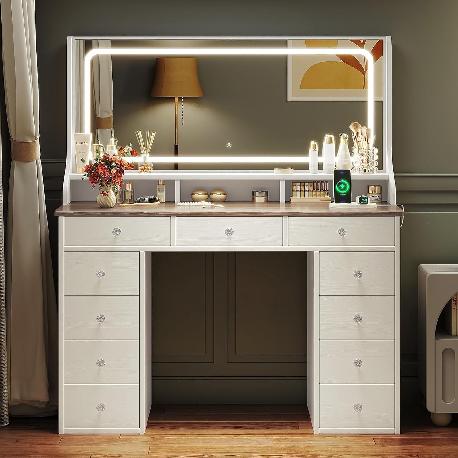Makeup Vanity Desk with Mirror and Lights, Makeup Vanity Table with ...