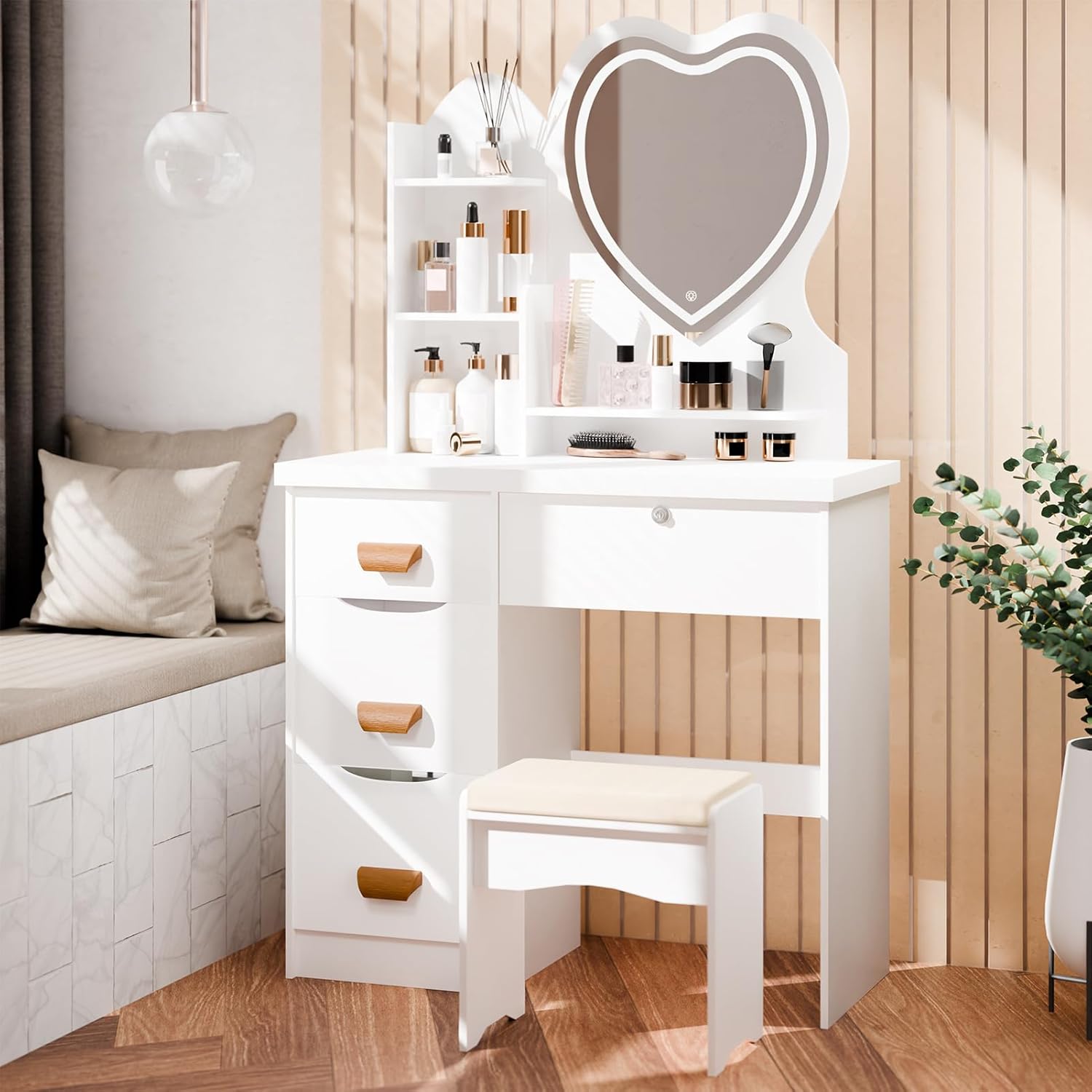 Makeup Vanity Desk with Mirror and Lights, Makeup Vanity Table with ...
