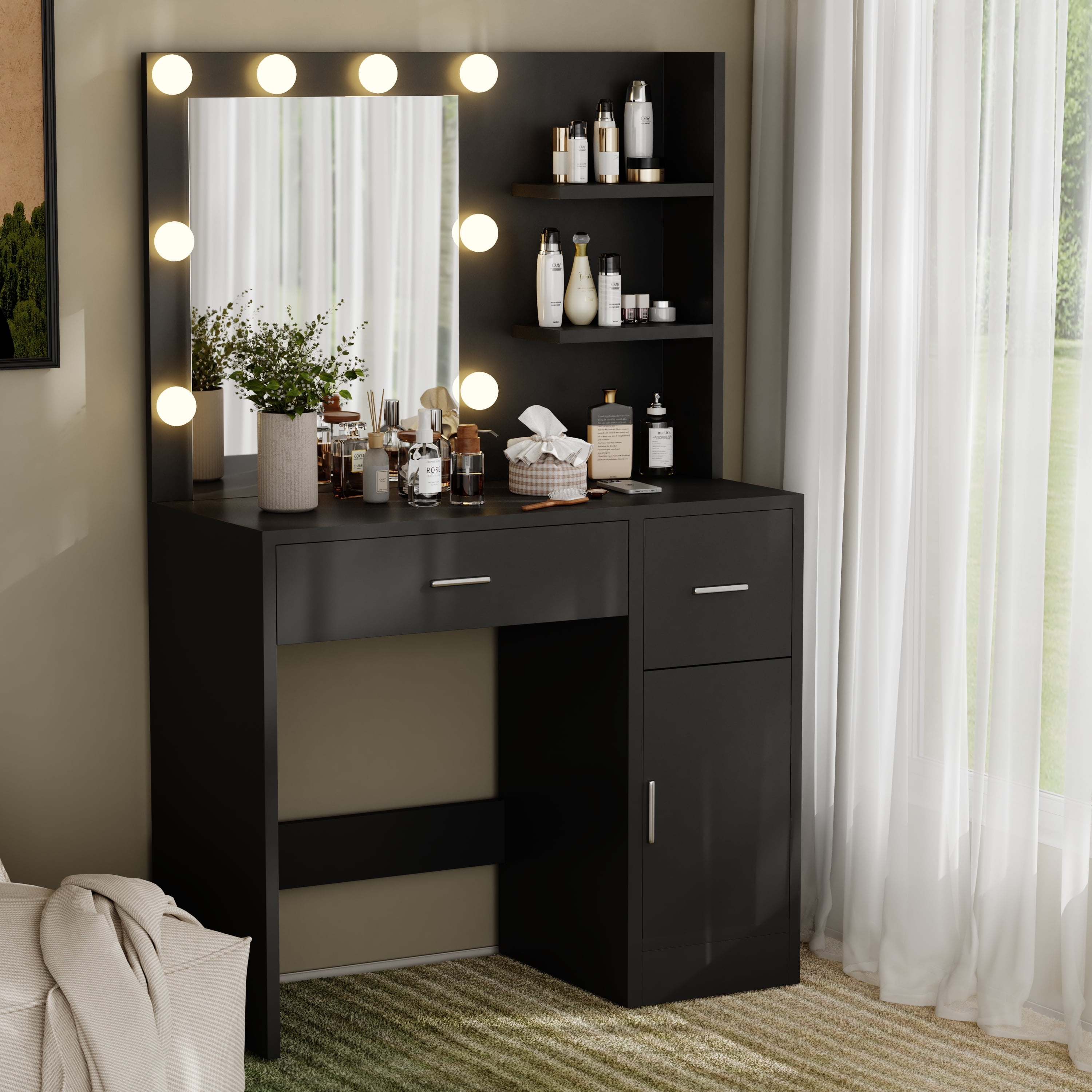 Makeup Vanity Desk with Mirror & Lights,Vanity Desk with Large Drawer ...