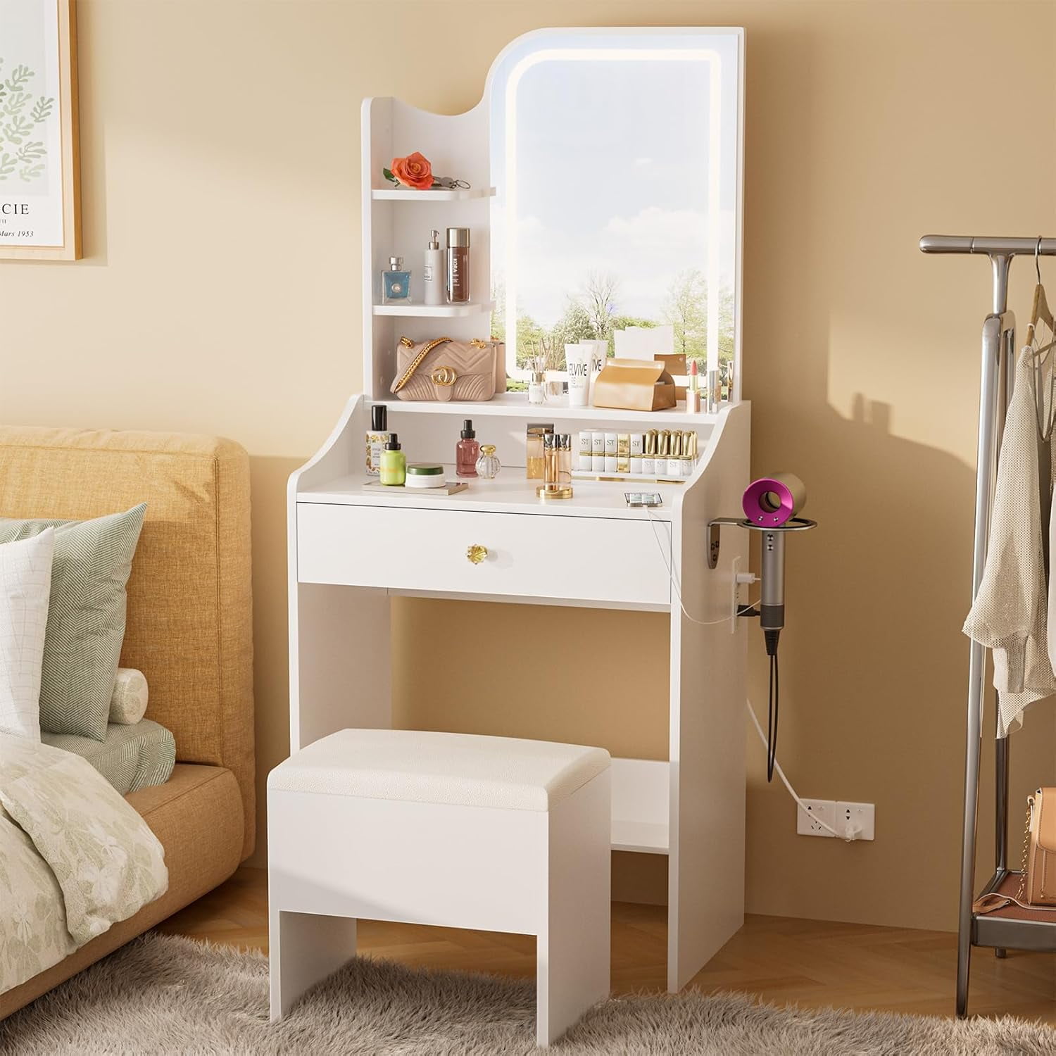 Makeup Vanity Desk with Mirror and Lights, Vanity Table Set with ...