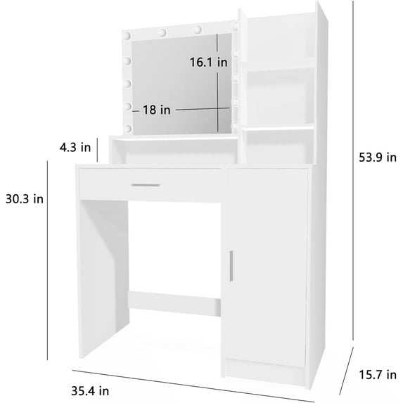 Makeup Vanity Desk – White Vanity Table with Mirror & Light, Large ...