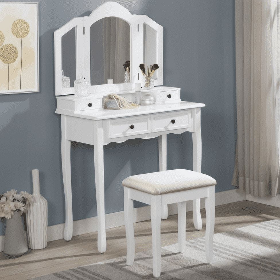 Makeup Vanity Desk with Mirror, Sanlo Wooden Make Up Table and Stool ...