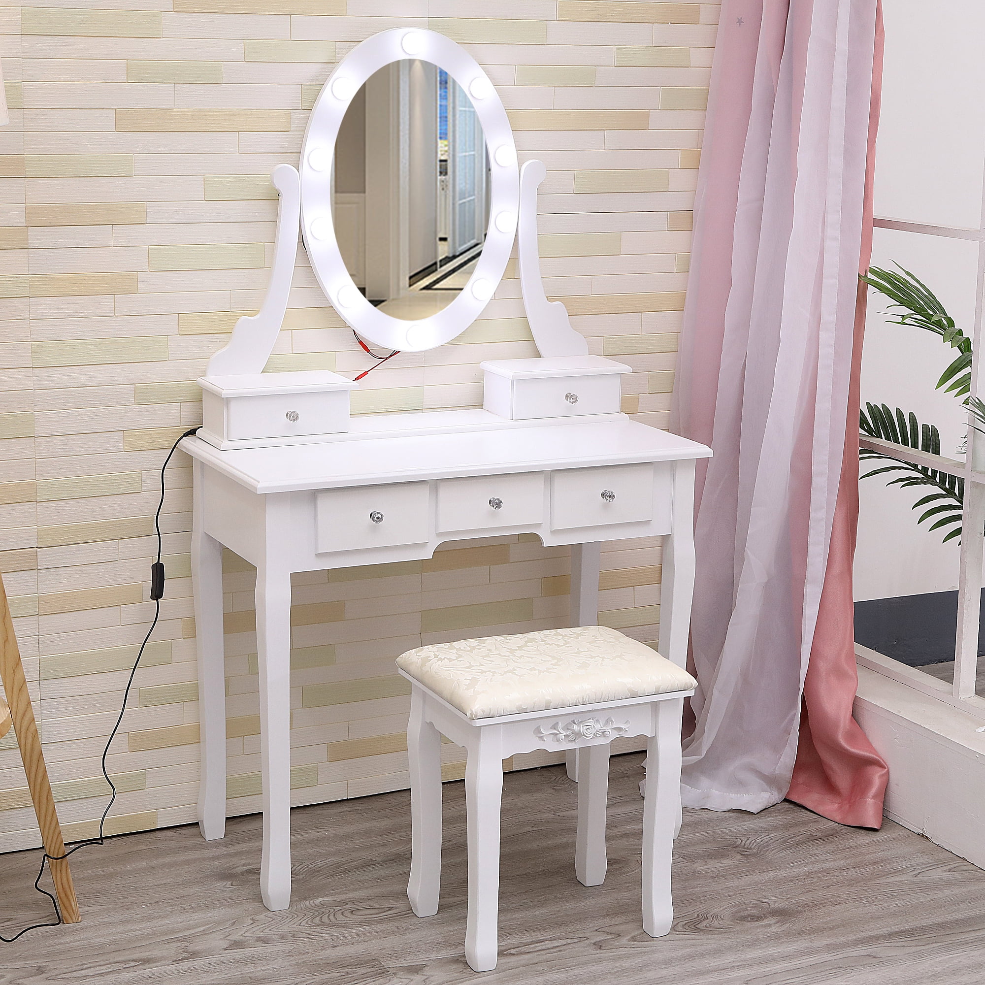 Makeup Vanity Desk with Mirror and Lights,Modern Bedroom Dressing Table ...