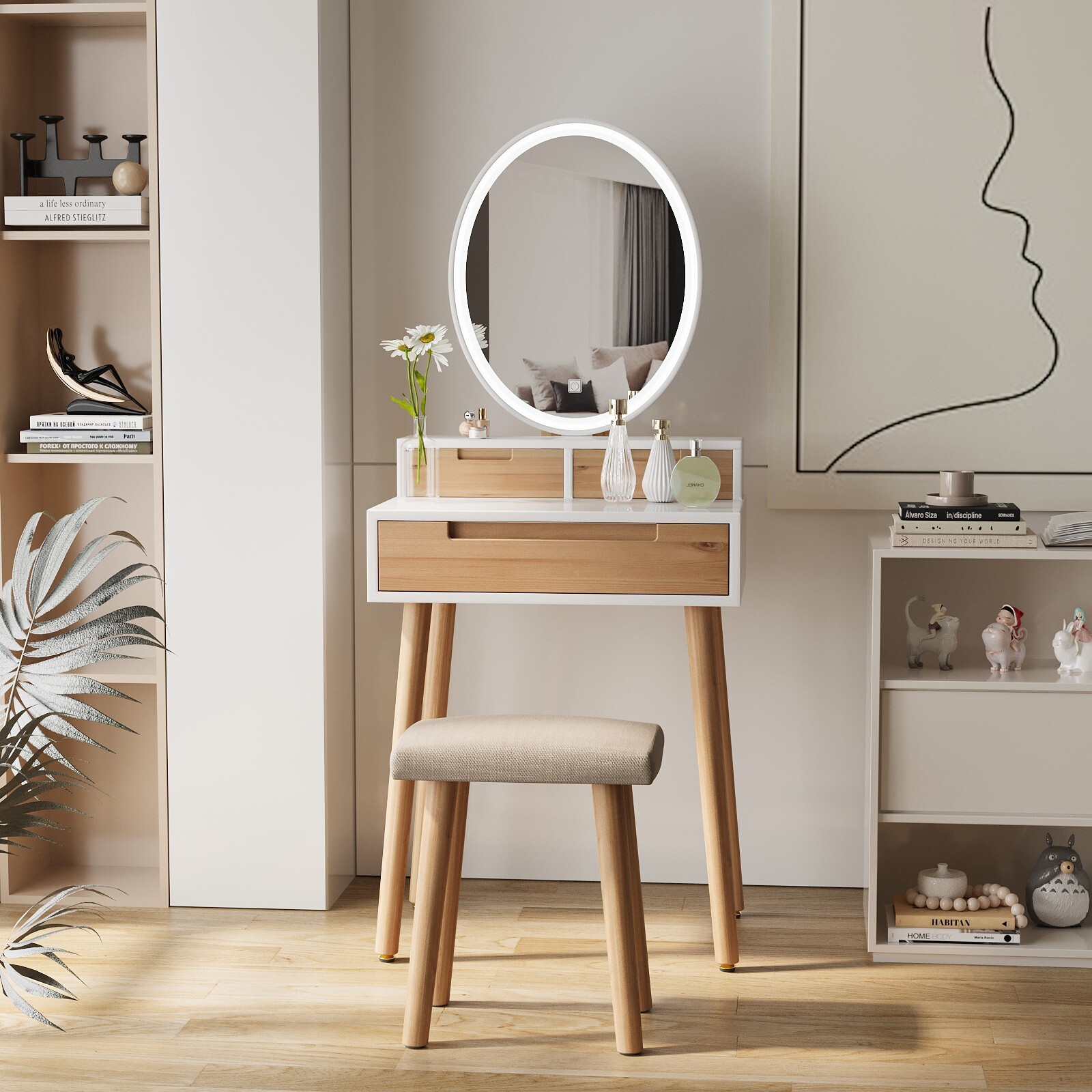 Makeup Vanity DressingTable Set w/ LED Mirror Drawers Stoarge Dresser ...