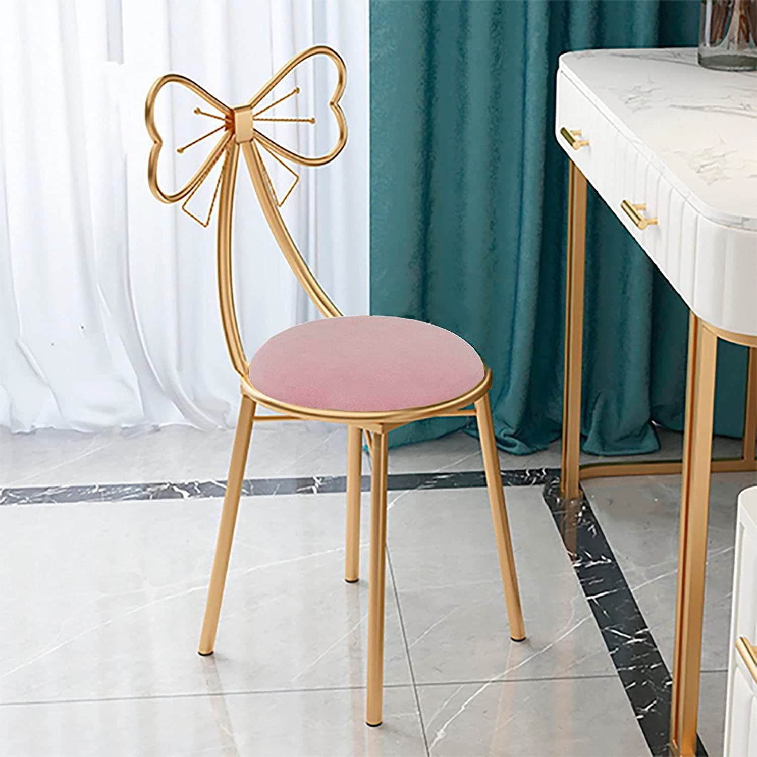 Makeup Vanity Girl Chairs Stool for Bedroom with Bow Knot Backrest,Side ...