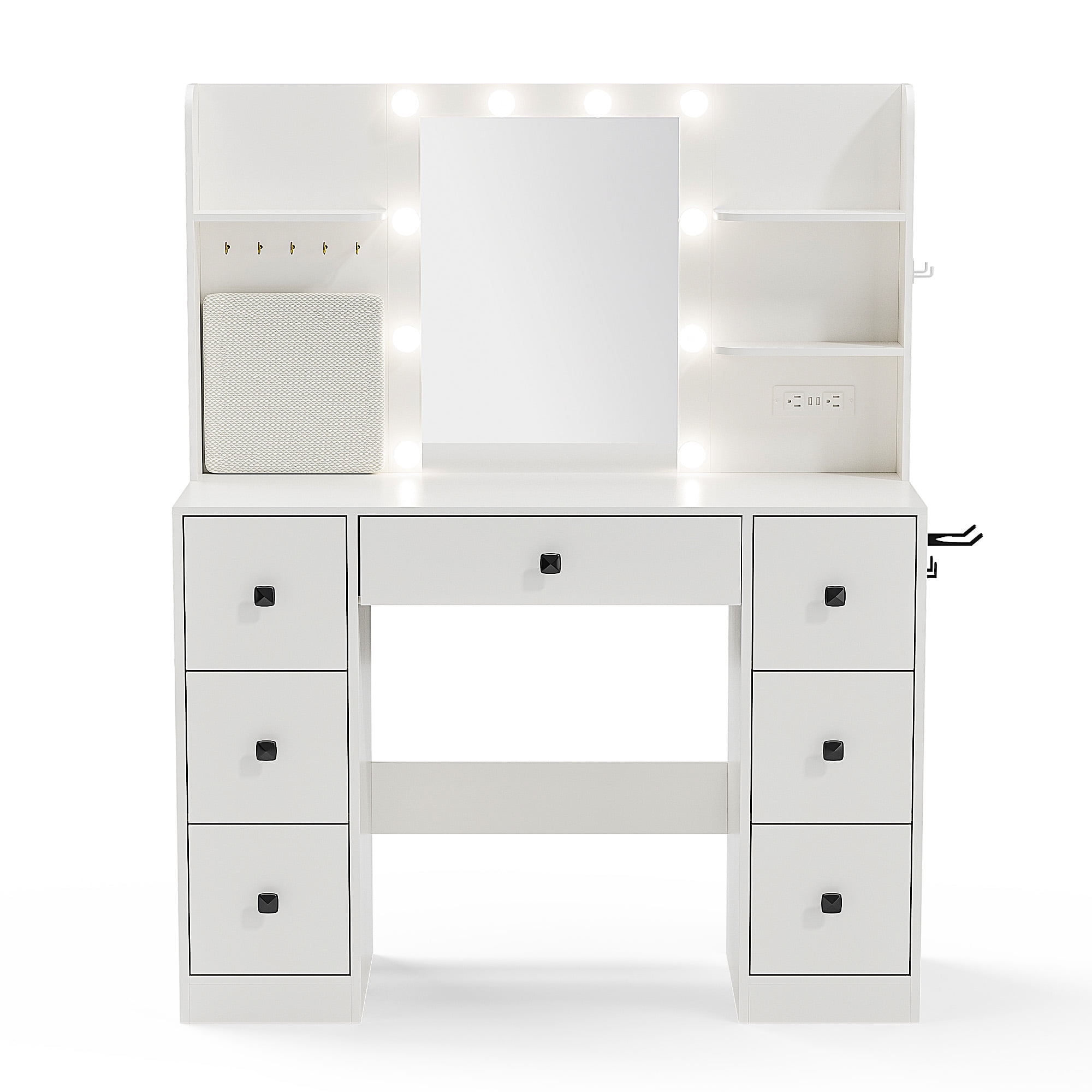 Makeup Vanity with Lighted Mirror and 7 Drawers,3 Color Lights Vanity ...