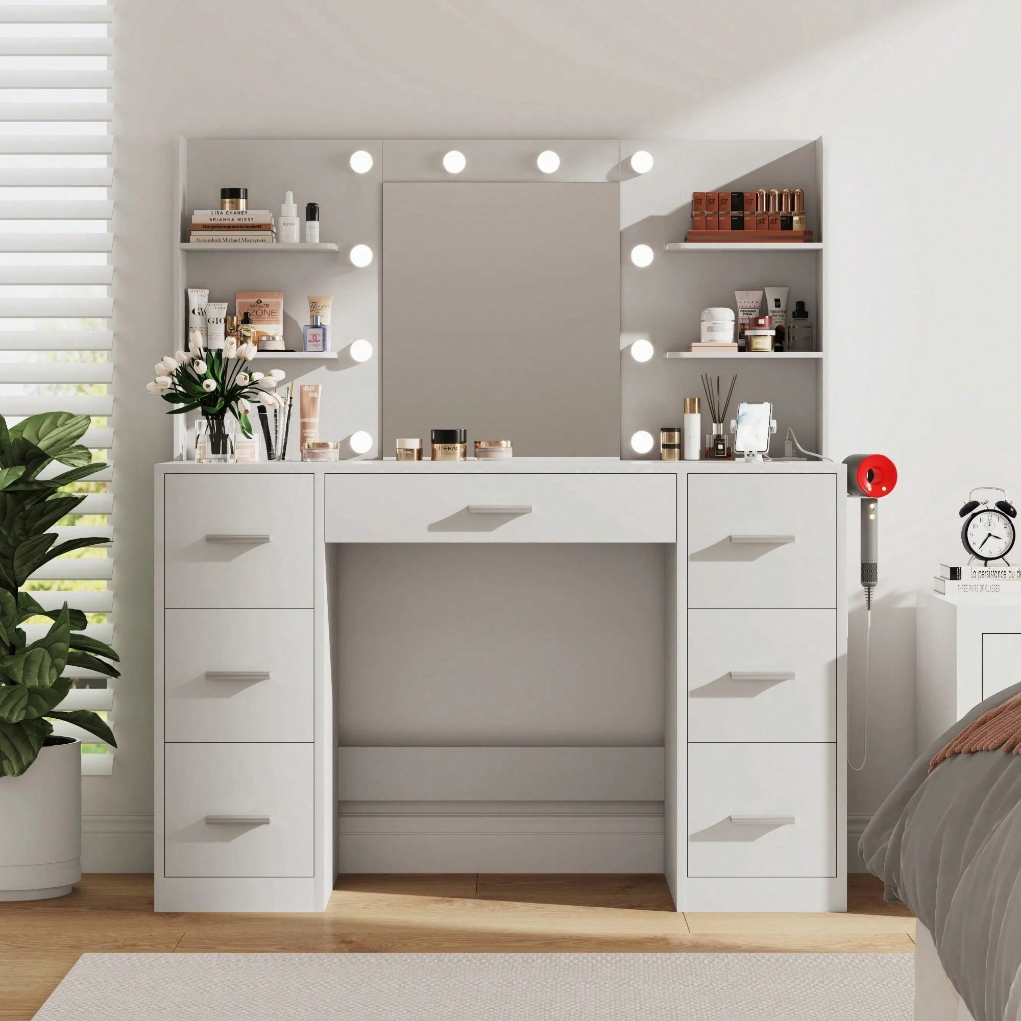Makeup Vanity With Lights In 3 Colors, Vanity Table With Charging ...
