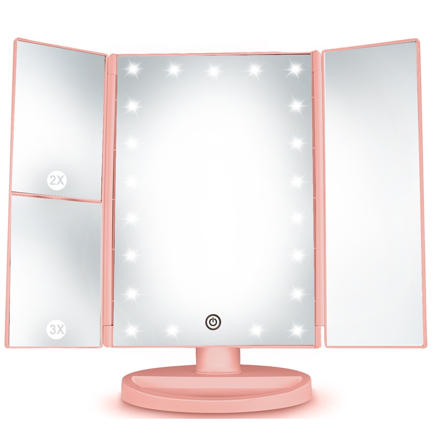 Pink Magnifying Makeup Vanity Mirror with LED Lights, Tri-Fold, 3X/2X ...