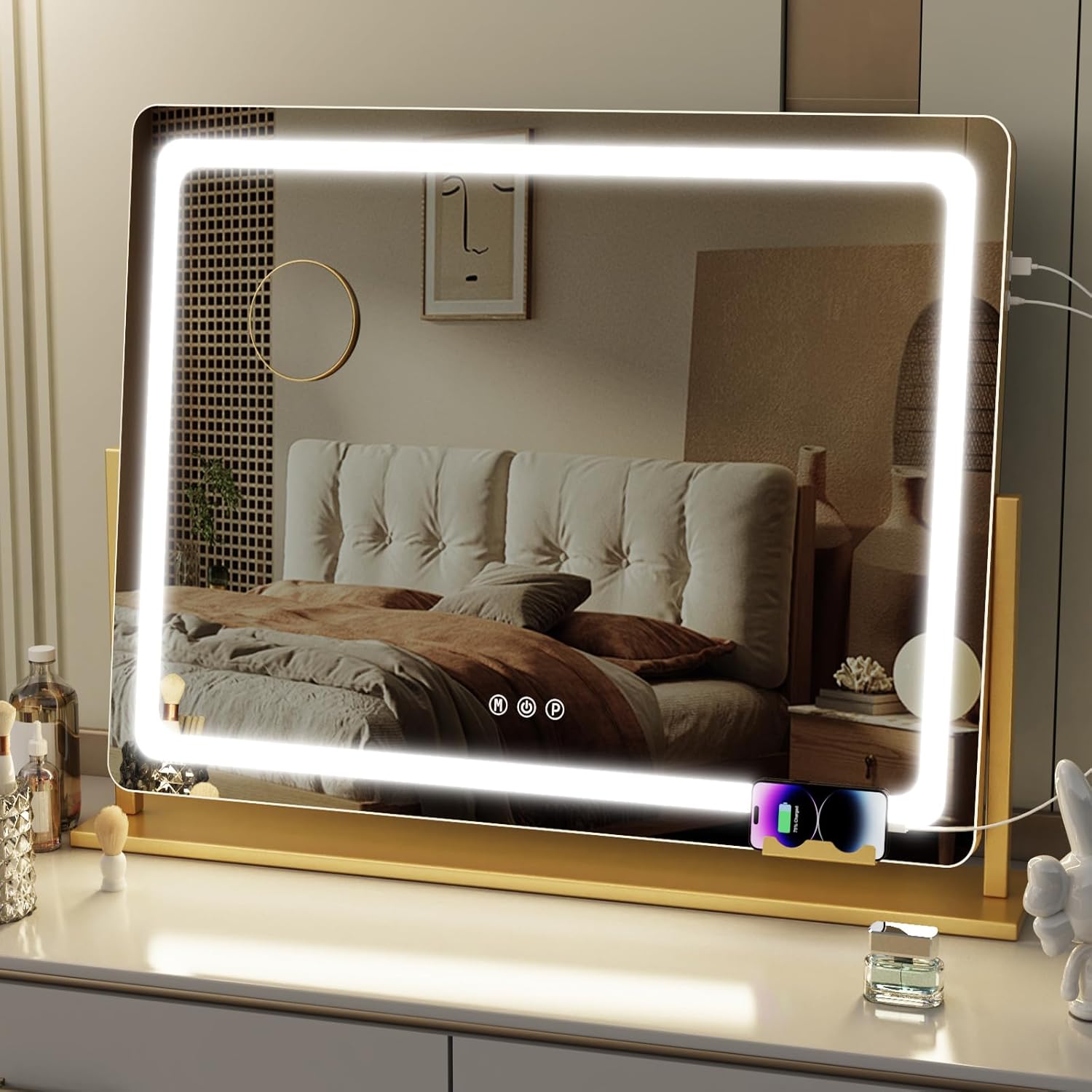 Makeup Vanity Mirror with USB Charging Port 22.8" x 18.2" Large LED ...