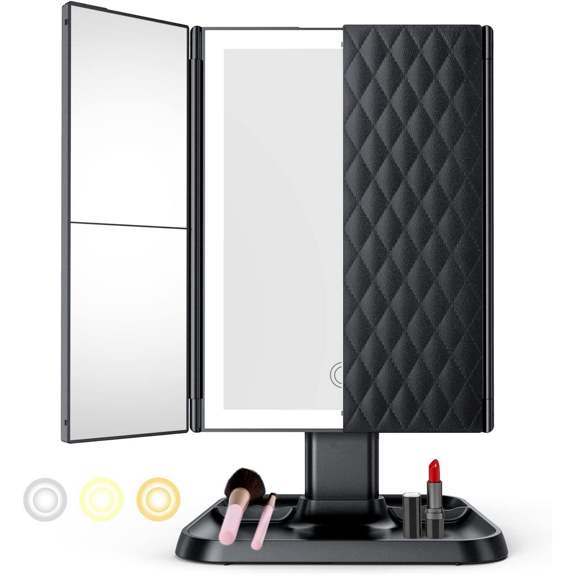 Makeup Vanity Mirror with Lights and Magnification, Foldable Trifold ...