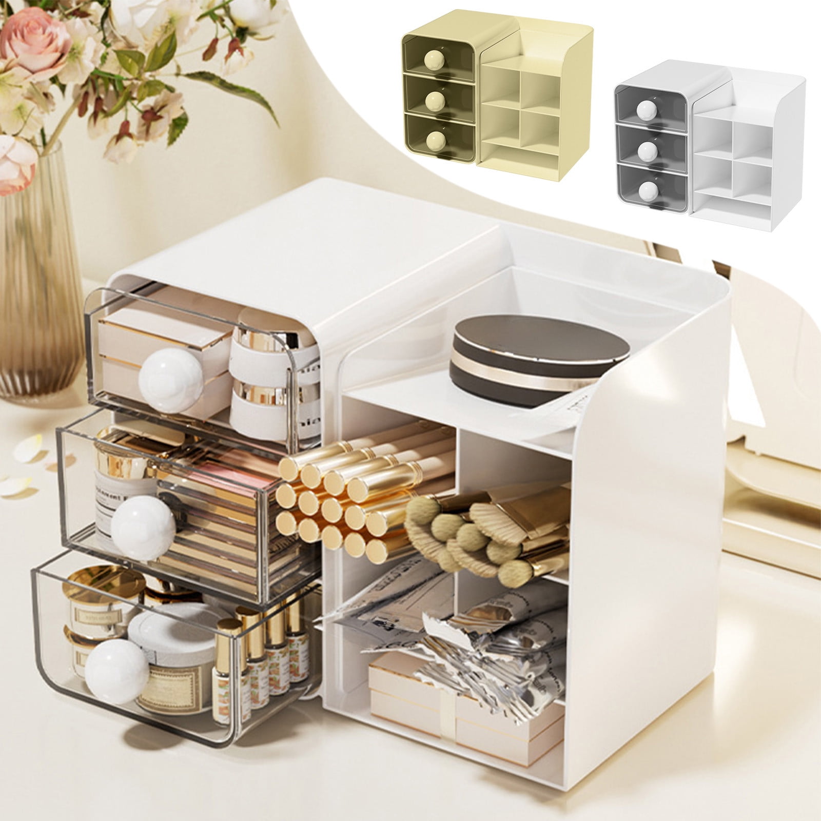 Makeup Vanity Organizer, Stackable Desk Organizer, Multiple Drawers ...