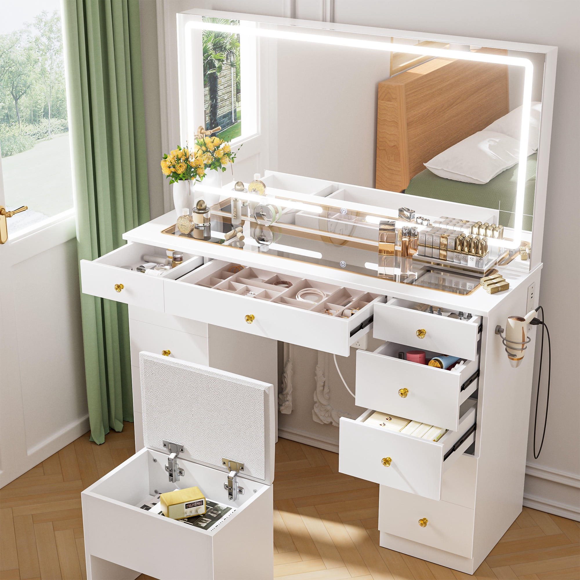 Makeup Vanity Set with 11 Drawers & 3 Adjustable Lighting Modes, Vanity ...