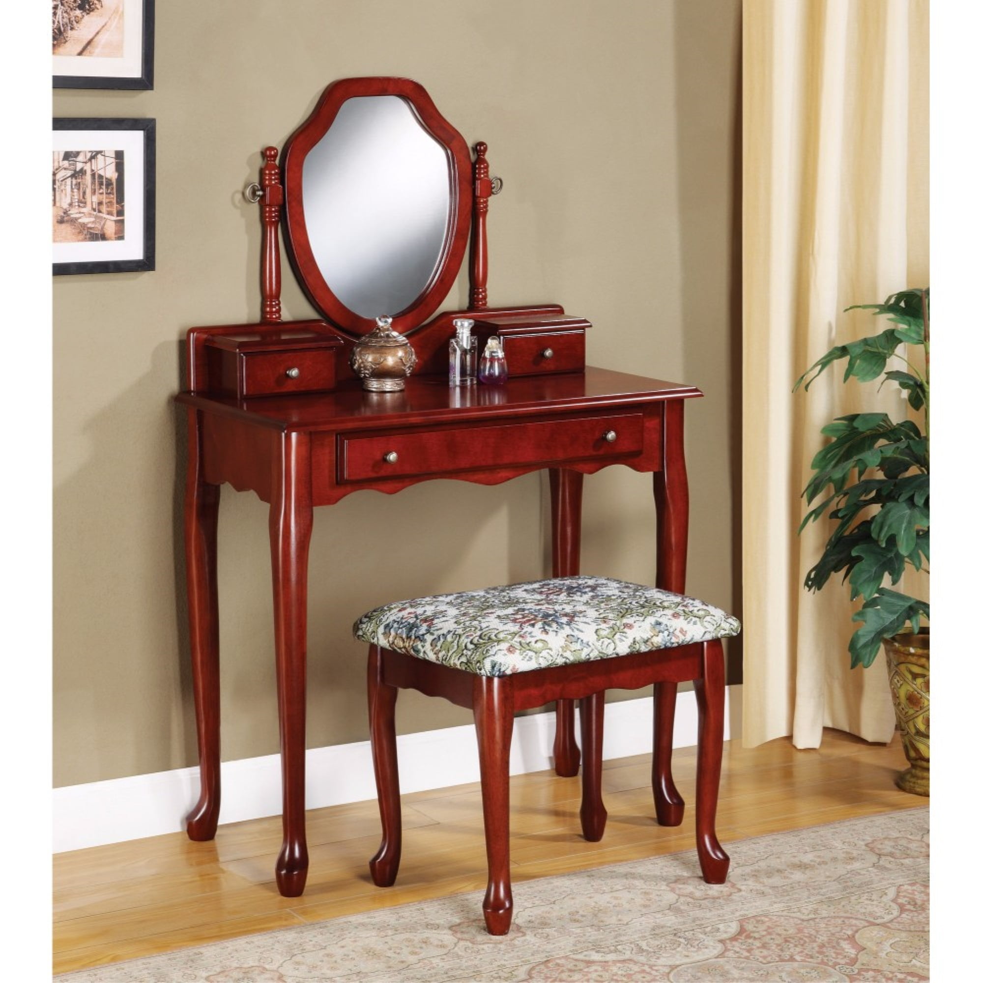 Makeup Vanity Set With Mirror, Reddish Brown - Walmart.com