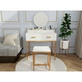 Makeup Vanity Set with Mirror, Stool and Storage Drawers, White and ...