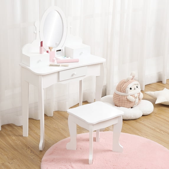 Makeup Vanity Set with Mirror & Stool for Girls, Vanity Table and Stool ...