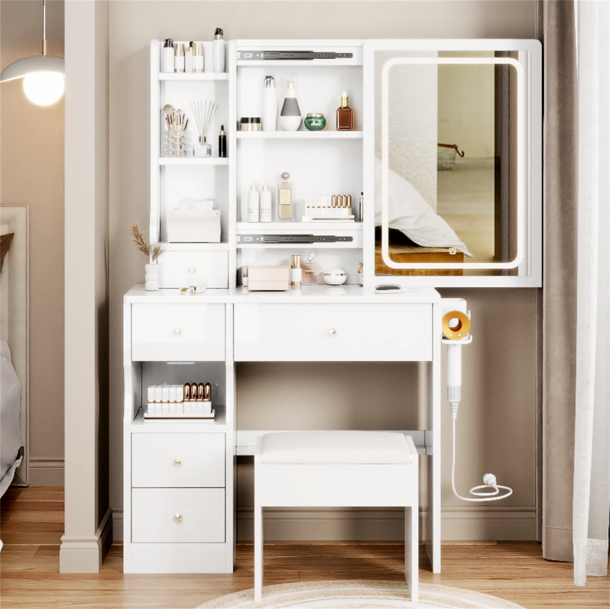 Make up Vanity Desk with Mirror and 3 Color Lights, Makeup Vanity Table ...